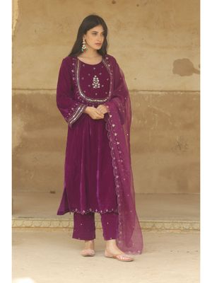 Buy Resha India Ishtaar Purple Velvet (Set of 3) online