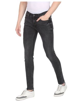 Buy AD By Arvind Men Black Mid Rise Stone Wash Skinny Fit Jeans Online