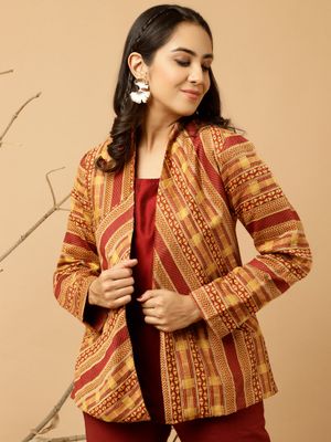 Buy Jaipur Kurti Maroon Jacquard Chanderi Jacket Online