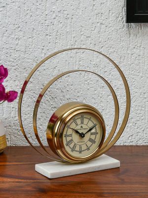 Buy At Home by Nilkamal Dual Round Table Clock (Gold) Online