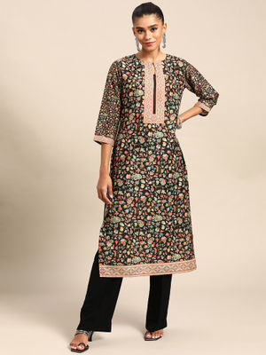 Buy Gerua By Libas Black Printed Rayon Kurta Online