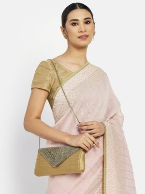 Buy Fabindia Gold Fabric Sequence Embroidered Clutch Online