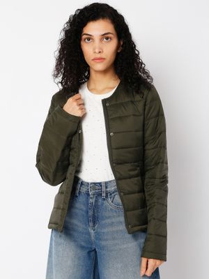 Buy VERO MODA Women Solid Green Jacket Online