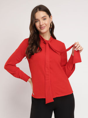 Buy FableStreet Tie-Up Neck Red Top (XS) Online