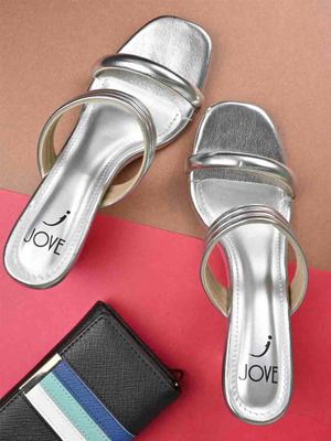Buy Jove Women Silver Open Back Heels Heel Sandals (EURO 36) Online