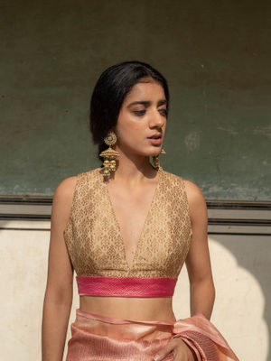 Buy PRIYANKA RAAJIV Zane - Gold Silk Brocade Blouse Online