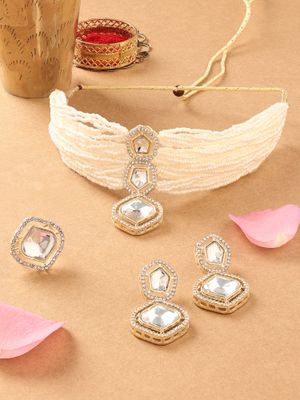 Buy Zaveri Pearls Gold Tone Multistrand Beaded AD Choker Necklace ...