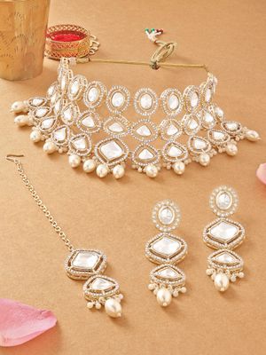 Buy Zaveri Pearls Gold Tone Stones Beads Bridal Necklace Earring ...