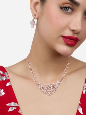 Buy Zaveri Pearls Rose Gold Tone Cubic Zirconia Bling Jewellery Set Online