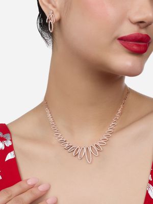 Buy Zaveri Pearls Rose Gold Tone Cubic Zirconia Bling Jewellery Set Online