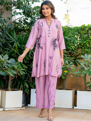 Buy HOUSE OF JAMOTI Dusty Pink Moon Kurta & Pant (Set of 2) (XS) Online