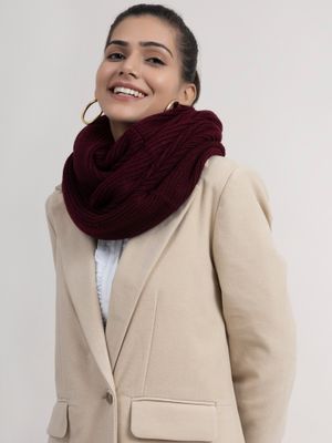 Buy Fablestreet Textured Infinite Muffler-Maroon Online