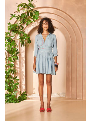 Buy Midsummer Women Blue Solid Mini Dress with Belt Online