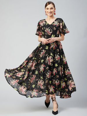 Buy RARE Women Casual Multi-Color Colour Maxi Floral Print Dress (S) Online