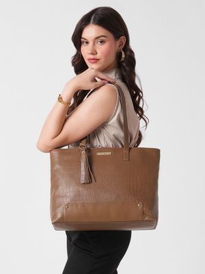 Buy Caprese Women Sansa Tan 16 Inch Laptop Large Tote Bag Online