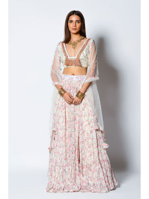 Buy RV Pret Glass Neckline Embroidered Blouse Paired with Gathered ...