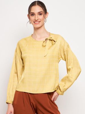 Buy Madame Women Checked Mustard Top Online
