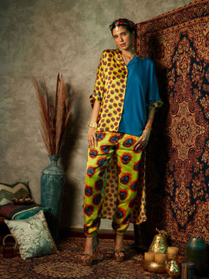 Buy Esha Amiin Label Lime Blotch & Blue Half & Half Shirt online