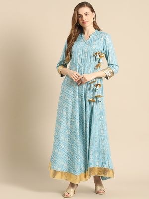 Rangmayee Maxi Dresses : Buy Rangmayee Womens Blue & White Gotta Patti ...