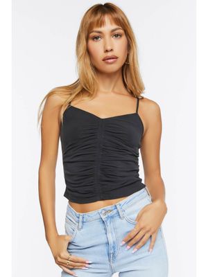 Buy Solid Black Ruched Tops Online