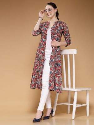 Buy Indibelle Women Cotton Floral Printed Multi-Color Shrug Online