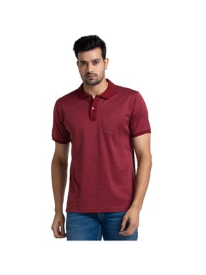 Buy ColorPlus Tailored Fit Woven Design Dark Maroon Polo T-Shirt Online