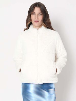 Buy VERO MODA Off-White Faux Fur Jacket (XS) Online