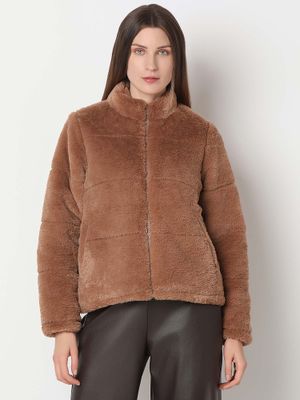 Buy VERO MODA Light Brown Faux Fur Jacket (XS) Online