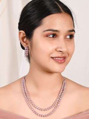 Buy Ratnavali Jewels American Diamond CZ Silver Plated Pink Double Line ...