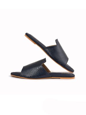 Buy Noosh Vegan Patent Skin Peep Toe Slides Blue Online