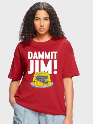 Buy Bewakoof X The Office Women's Dammit Jim Red Typography Oversized T ...