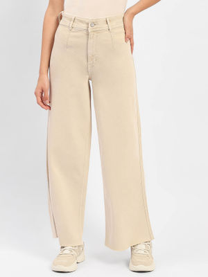 Buy Madame Womens Wide Fit Beige Denim Jeans Online