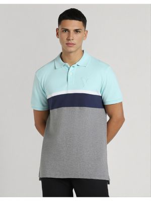 Buy American Eagle Men Blue Striped Colorblock Icon Polo T-shirt (XS ...