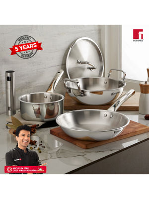 Buy Bergner Tripro Triply Stainless Steel 4Pc Cookware Set, Kadai with ...
