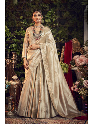 Buy Ranian Champagne Lehenga with Blouse and Embellished Dupatta (Set ...