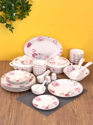 Buy CLAY CRAFT Fine Ceramic Flower Printed Dinner Set - 40 Pieces Online