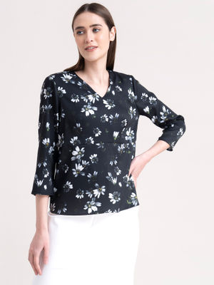 Buy Fablestreet Floral Empire Line Top Black Online