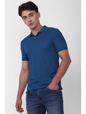 Buy Peter England Men Blue Solid Polo Neck Polo T-Shirts Online