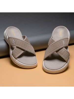 Buy Red Tape Women Textured Beige Sliders Online