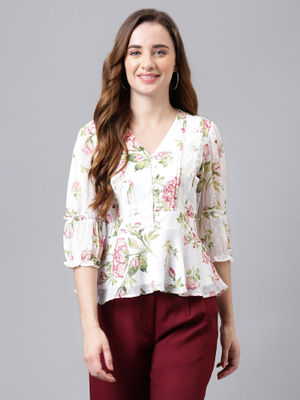 Buy Latin Quarters Women Floral Print Fancy Top Online