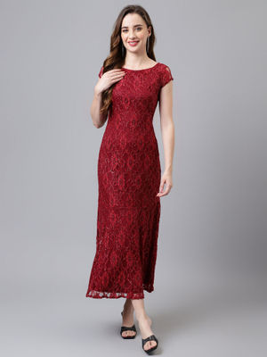 Buy Latin Quarters Women Cap Sleeve Maroon Color Maxi Dress Online