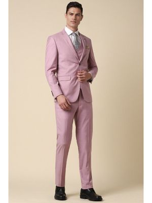 Buy Allen Solly Men Pink Slim Fit Textured Party Three Piece Suit (Set ...