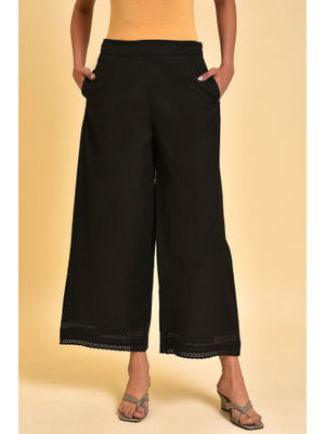 Buy W Black Solid Parallel Pant Online