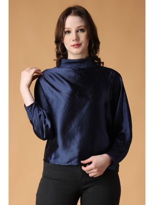 Buy ANVI Be Yourself Women Blue-coloured Solid Top With Satin Finish Online