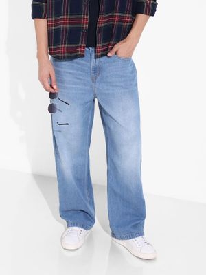 Buy The Indian Garage Co Men Blue Baggy Fit Solid Mid-Rise Eternity ...