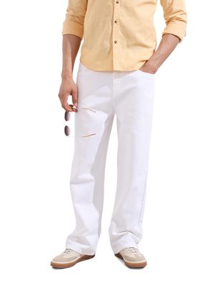 Buy The Indian Garage Co Men White Baggy Fit Solid Mid-Rise Eternity ...