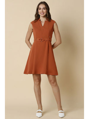 Buy Allen Solly Women Orange Solid Casual Mini Dress with Belt (Set of ...