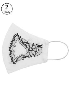 Buy Ada Hand Embroidered White Lucknowi Cotton Chikan Face Mask (Pack ...
