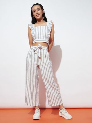 Buy Spunkies Girls Cotton White Stripes Co-Ord (Set of 2) Online