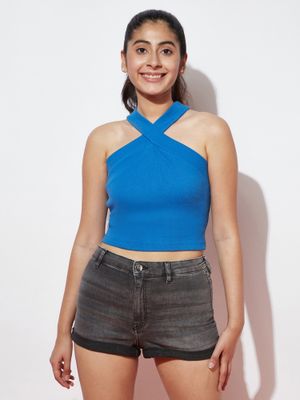 Buy Spunkies Girls Cotton Blue Crop Top Online